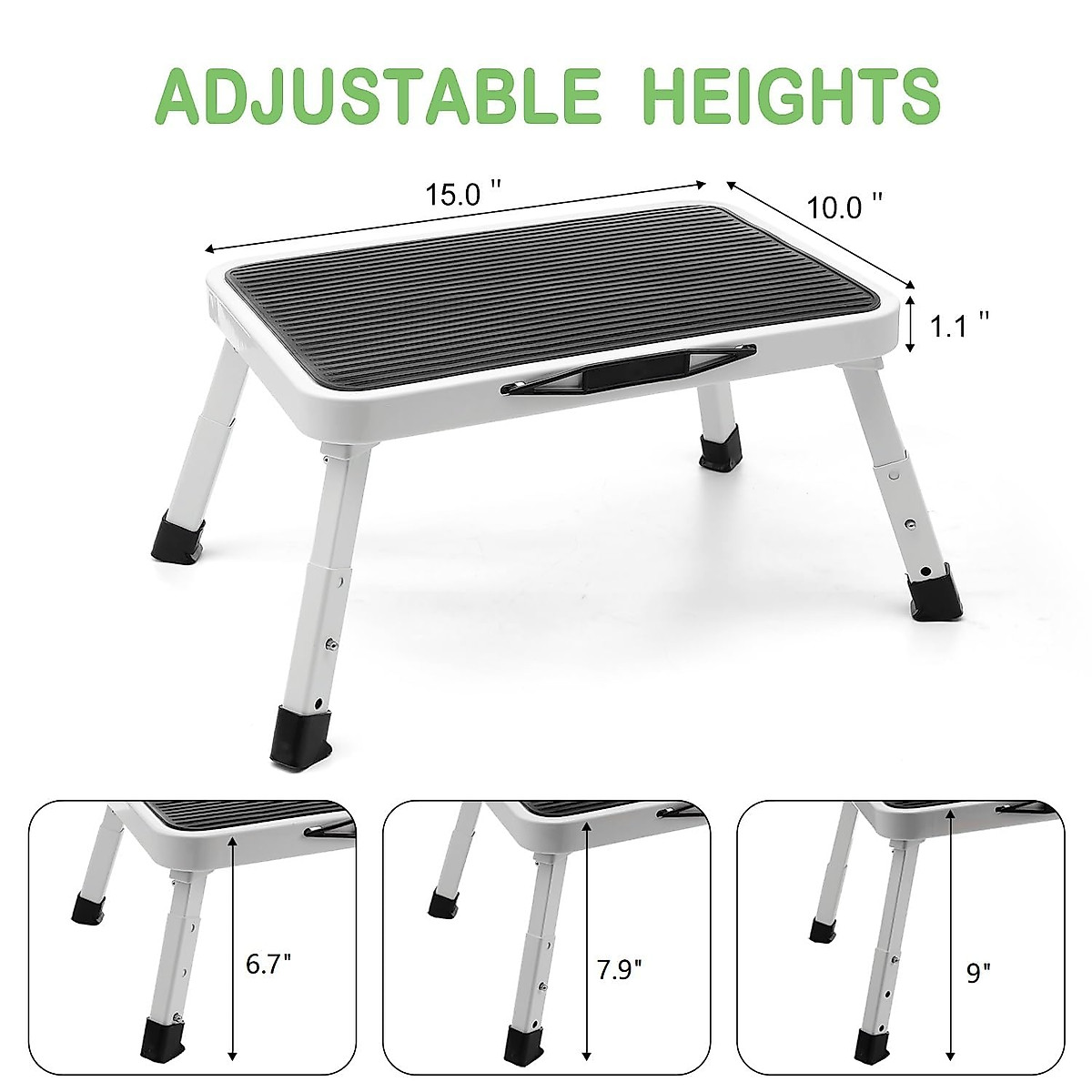 Folding Step Stool, Height-Adjustable Step Stool with Anti-Slip Platform and Rubber feet,Step Ladder for Adults,Kids,and Seniors,Solid and Stable,350 Ibs Capacity,for Home,Office,RV and More Use