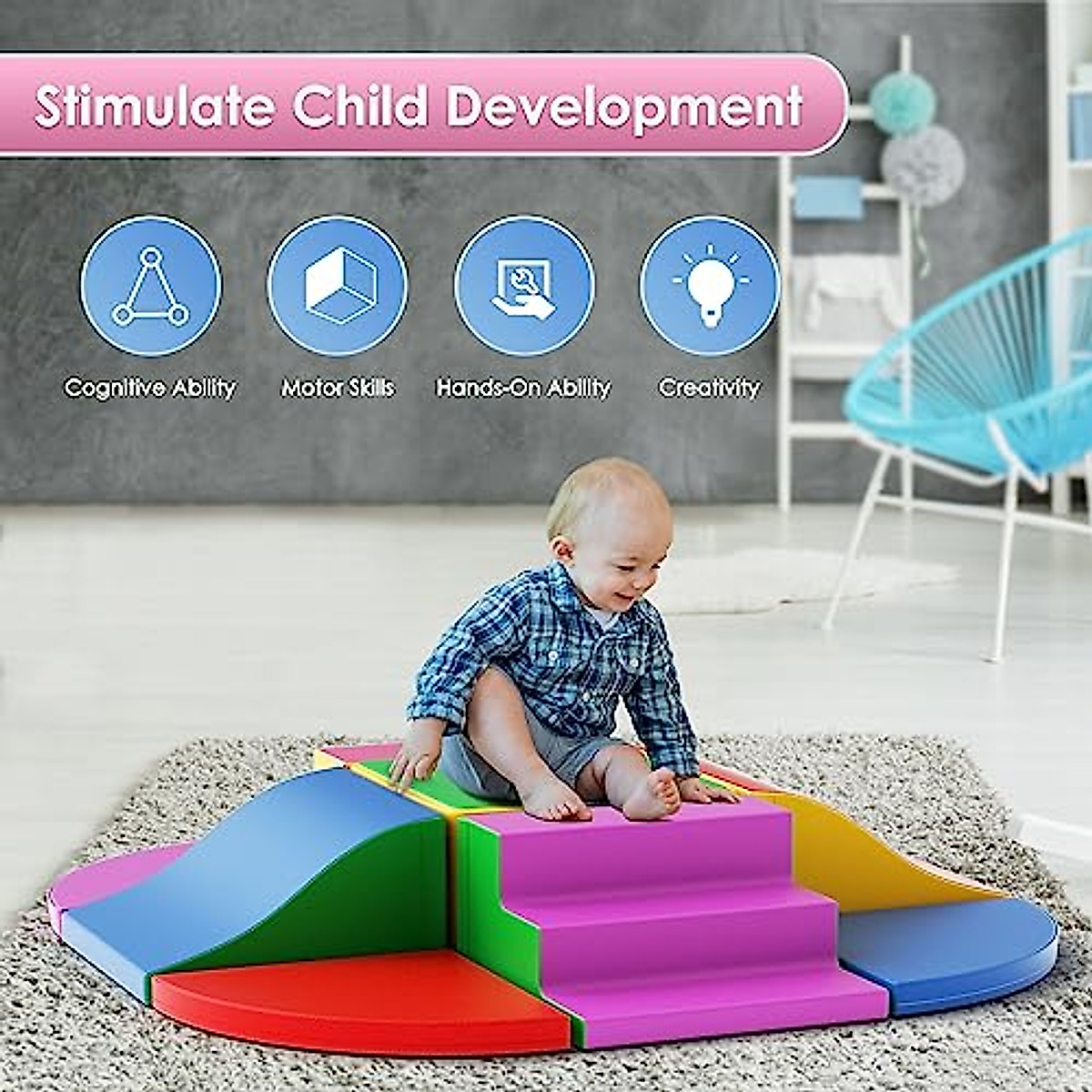 YMYMGGI Foam Climbing Blocks for Toddlers, 9 Pieces Soft Climbing Toys, Crawl and Climb Foam Playset with Stair and Slide, Indoor Climber Activity Playground for Kids(Colorful)