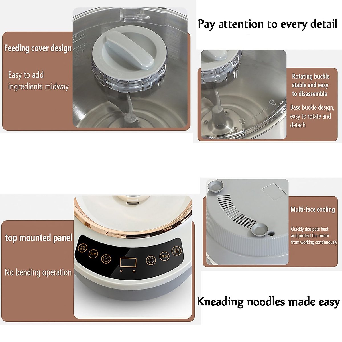 EEYZD Dough Maker with Ferment Function, Stainless Steel Professional Dough Mixer with Microcomputer Timing&Face-Up Touch Panel, Large Capacity,Grey,5L