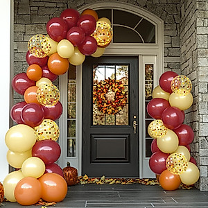 YAOWKY Fall Balloons Garland Arch Kit,100pcs 12In Burnt Orange and Yellow Burgundy Gold Confetti Latex Balloons for Fall Baby Shower Birthday ThanksGiving Pumpkin Themed Party Decorations