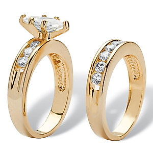 PalmBeach Yellow Gold-Plated Marquise Cut Cubic Zirconia Two-Piece Bridal Ring Set Sizes 5-9 Size 5