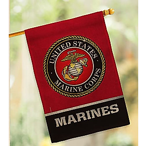 US MILITARY United State Burlap Garden House Flag-Kit Armed Forces Marine Corps USMC Semper Fi American Military Veteran Retire Official Banner Small Yard Gift Double-Sided, Made in USA