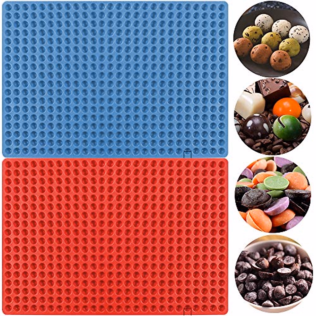 2 Pack 468 Cavity Mini Round Silicone Mold Dog Treats Pan for Cookies, ZONPEN Pet Treats Baking Mold Small Dot Cake Decoration Silicone Baking Mat Cooking Sheets with Red and Blue …