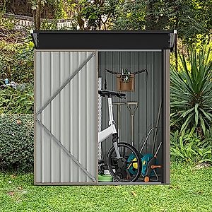 Breezestival Outdoor Storage Shed 5x3 FT, Utility Steel Tool Shed with Lockable Door and Air Vents, Galvanized Metal Shed for Garden Backyard Patio Lawn (5' x 3')