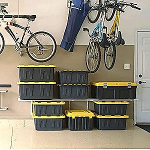 HOMZ Durabilt 27 Gallon Capacity Flip Lid Stackable Heavy Duty Tough Storage Container Tote, Black Base with Yellow Lid (2 Pack)