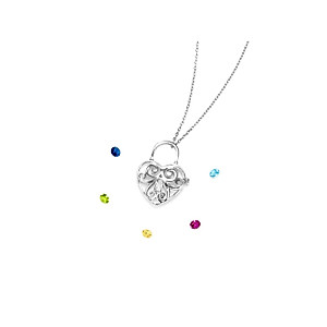 Sterling Silver Personalized 4mm Round Simulated Birthstone Heart Locket (16" chain) - Caged Locket Jewelry - Personalized Locket Necklace for Women - Gift for Her - Gifts for Mom