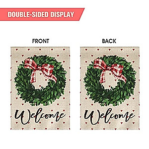 AVOIN colorlife Valentines Day Mothers Day Garden Flag 12x18 Inch Double Sided, Welcome Boxwood Wreath Bow Anniversary Yard Outdoor Flag