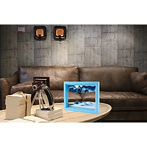 Sand Art Liquid Motion Dynamic Sand Picture, Flowing Sand Picture Moving Sand Art Frame Desktop Art Toys for Calm Relaxing(Blue), Blue,White