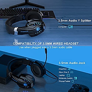 PHOINIKAS Wireless Gaming Headset with Microphone, G9000 2.4G Wireless Headset for PC PS4 PS5 Switch, Over Ear Headphones with 7.1 Stereo Sound, 3.5mm Wired Gaming Headset for Laptop/Phone/Tablet
