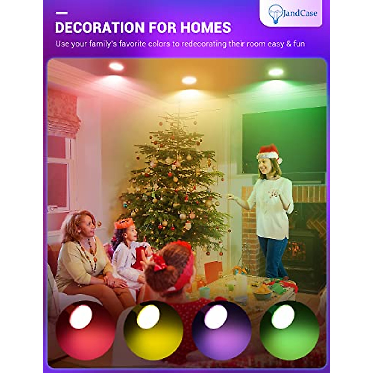 JandCase Color Changing Flood Light Bulbs[4 Pack], BR30 Colored Light Bulbs with Remote Control,10W Equivalent 100W,E26 Multi-Color LED Recessed Light Bulb for Christmas,Party,Ceiling