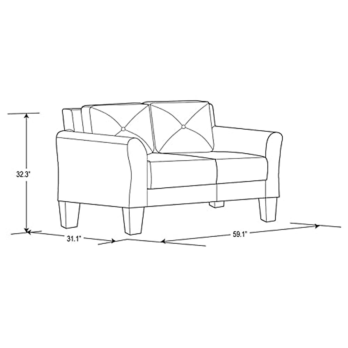 LifeStyle Solutions Harrington Loveseat, Dark Grey