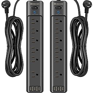Power Strip 2-Pack, HITRENDS Surge Protector with 6 AC Outlets & 3 USB Charging Ports, 5 Feet Heavy Duty Extension Cord, 1875W/15A Multiplug for Home Office & Multiple USB Devices - Black