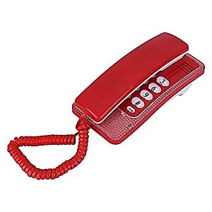 Wired Desktop Telephone - Wall Mount Landline Telephone Extension - No Caller ID Display - Exquisite and Compact - Phone for Hotel,Family,Business,Home (Red)