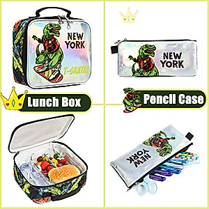 Rolling Backpack for Girls Boys Wheels Backpacks for Kids Luggage Trolley School Backpack with Lunch Box and Pencil Case for Elementary Preschool Students Dinosaur