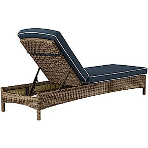 Crosley Furniture KO70070WB-NV Bradenton Outdoor Wicker Chaise Lounge, Brown with Navy Cushions