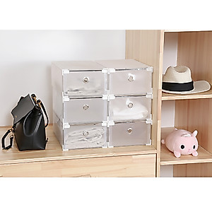 Senhill 12 Pack Shoe Storage Stackable Shoe Box Foldable Clear Plastic Shoes Holder Cabinet Transparent DIY Shoes Organizer Drawer Type Shoe Case Container