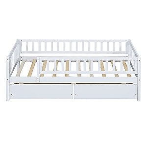 Harper & Bright Designs Twin Size Daybed with Two Drawers, Wood Kids Twin Platform Bed Frame with Storage and Rails, No Box Spring Needed, Easy Assembly (Twin Size, White)