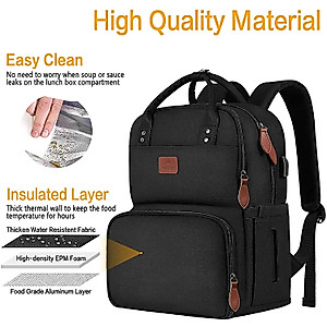 Lunch Backpack for Women, Insulated Cooler Backpacks with USB Port, 15.6 inch College School Laptop Bookbag Reusable Water Resistant Tote Food Bag for Work Beach Camping Picnics Hiking Womens Gift
