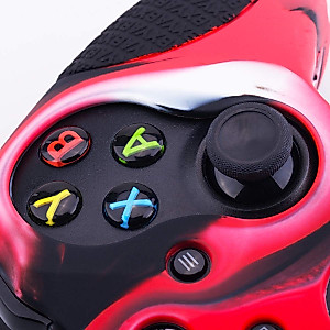 YoRHa Thickened Rubber Silicone Cover Skin Case 3D Letters Massage Grip for Xbox One S/X Controller x 1(Red&Black) with PRO Thumb Grips x 8