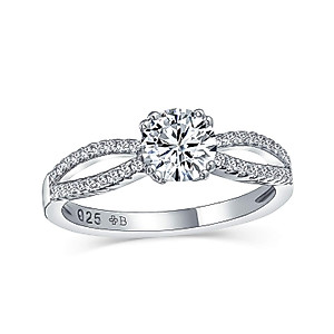 Personalize 1CT Delicate Round Brilliant Cut Solitaire AAA CZ Engagement Ring For Women .925 Sterling Silver Promise Pave Split Infinity Band Custom Engraved