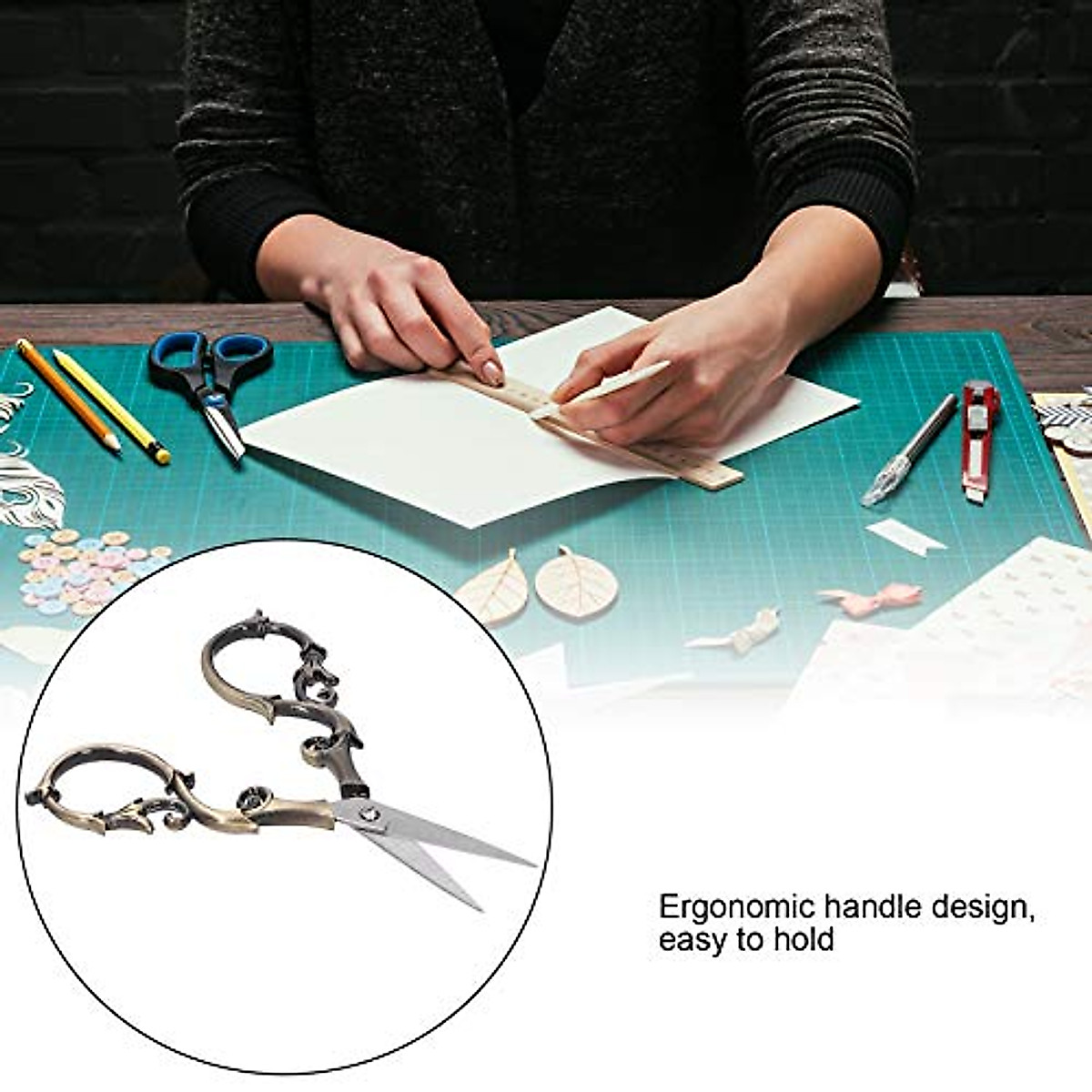 Vintage European Style Sewing Scissors, Flower Plum Blossom Scissors Embroidery Stainless Steel Scissors for Tailor Craft Work(Green)