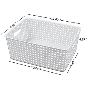 Nesmilers Small Plastic Storage Baskets, White Plastic Woven Baskets, 4-pack