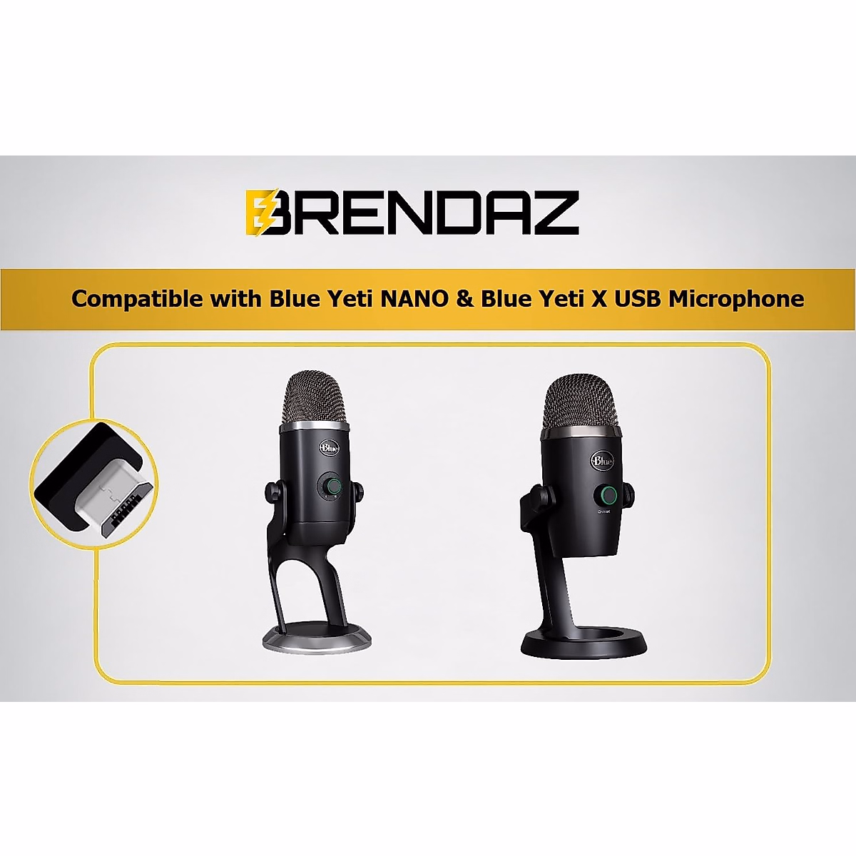 BRENDAZ (2 Pack) 15ft. USB Cable Power Cord Compatible with Blue Yeti Nano USB Mic, Blue Yeti X USB Microphone. (15-Feet)