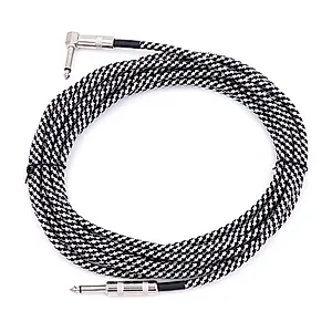 DISENS Instrument Cable 30ft - Amp Cord for Bass & Electric Guitar - Straight to Right Angle 1/4 Inch(6.35mm) Instrument Cable Braided Tweed guitar cable