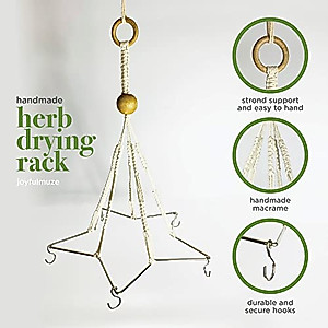 Generic Handcrafted Herb Drying Rack Flower Drying, Boho Star Kitchen Decor Dryer, Plant Hanger Indoor, Macrame Mobile Hanging Gift for Gardener and Lover, 6 Hooks, FLOWERHERB01, Ivory