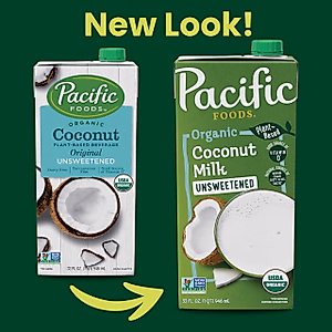 Pacific Foods Organic Unsweetened Coconut Milk, Plant Based Milk, 32 oz Carton