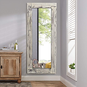 KIAYACI Full Length Mirror Floor Mirror Wood Frame Wall Mounted Mirror Distressed Style Wide Frame Dressing Make Up Mirror for Bathroom/Bedroom/Living Room/Entry/Farmhouse (Light Gray, 58" x 24")