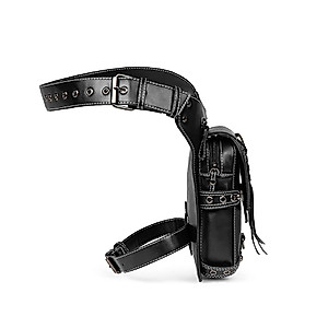 Gothic Waist Bag Fanny Pack Leather Steampunk Bag Purse Chain Leg Bag Crossbody Shoulder Messenger Hip Pouch (Black 038)