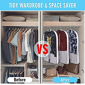 WinFong 50" Garment Bags for Hanging Clothes, Clear Moth Proof Suits Covers with 4" Gussets for Closet Storage and Travel Hanging Clothes Bag for Coat, Sweater, Jacket, Dress, Shirts, 3 Pack