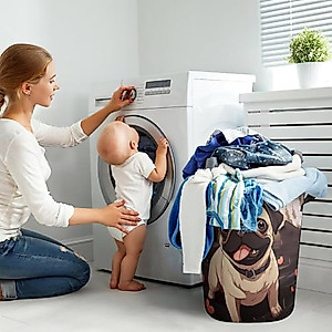 Laundry Hamper Cute Pug Freestanding Laundry Basket Thickened Waterproof Collapsible Clothes Hamper Storage for Clothes Toys Dorm And Family