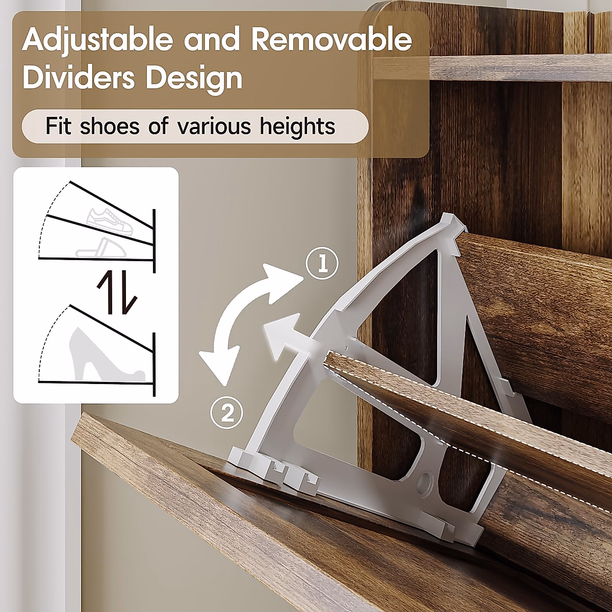 Vabches Shoe Storage Bench with 4 Flip Drawers & Padded Seat Cushion, Farmhouse Shoe Storage for Entryway, Narrow Hallway Shoe Bench, Rustic Brown