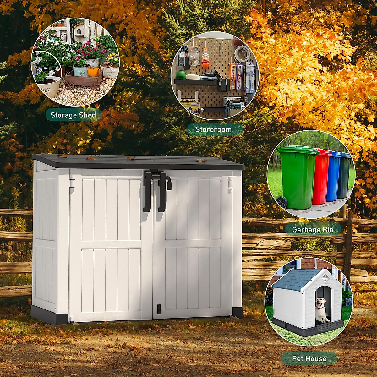 NUNU LAB Outdoor Storage Shed 36 Cu. Ft.Horizontal Garden Storage Extra Large Capacity Weather Resistant Storage Box, Lockable Resin Waterproof Shed for Easy Storage of Garbage Cans, Tools, Lawn Mower