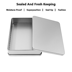 Ulifestar Metal Empty Boxes, Tin Boxes with Lid,Small Silver Tin Boxes,Stackable Organizer Containers,4PCS Storage Tin for Home Outdoor Active Storage Containers