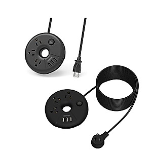 Power Strip with USB Ports Bundle, NTONPOWER Portable Desktop Charging Station with 3 Outlets 3 USB, 5 ft Extension Cord and 25 ft Extension Cord, Compact for Home, Office, Dorm Room, Cruise, Black