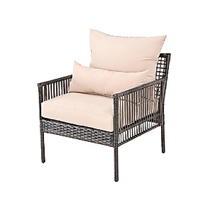 LOKATSE HOME Patio Wicker Chair Outdoor Rattan Furniture for Club Bar Dining Room Balcony Porch Garden, Beige