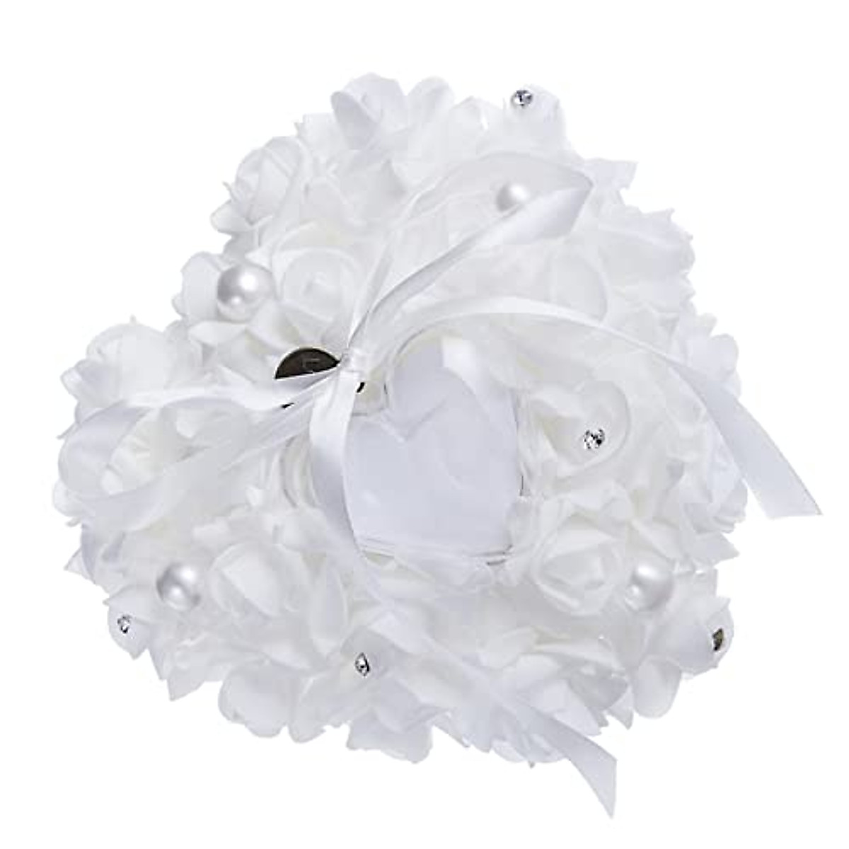 Abaodam Accessories Ring Pillow Wreath Decor Heart Ring Wedding Decor Rose Flower Ring Tray Wedding Ring Pillow Bridal Pillows Ring Pillow Heart Ring Box Ring Holder White Crystal Foam 1pc