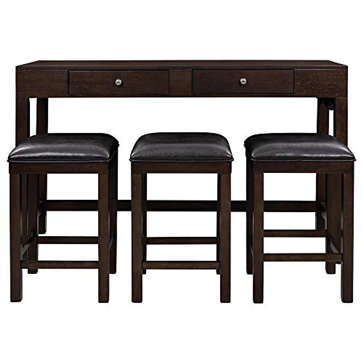 Knocbel 4-Piece Counter Height Table Set with Storage Drawers and Socket, Home Kitchen Bar Dining Room Set with 3 Faux Leather Padded Stools (Espresso)