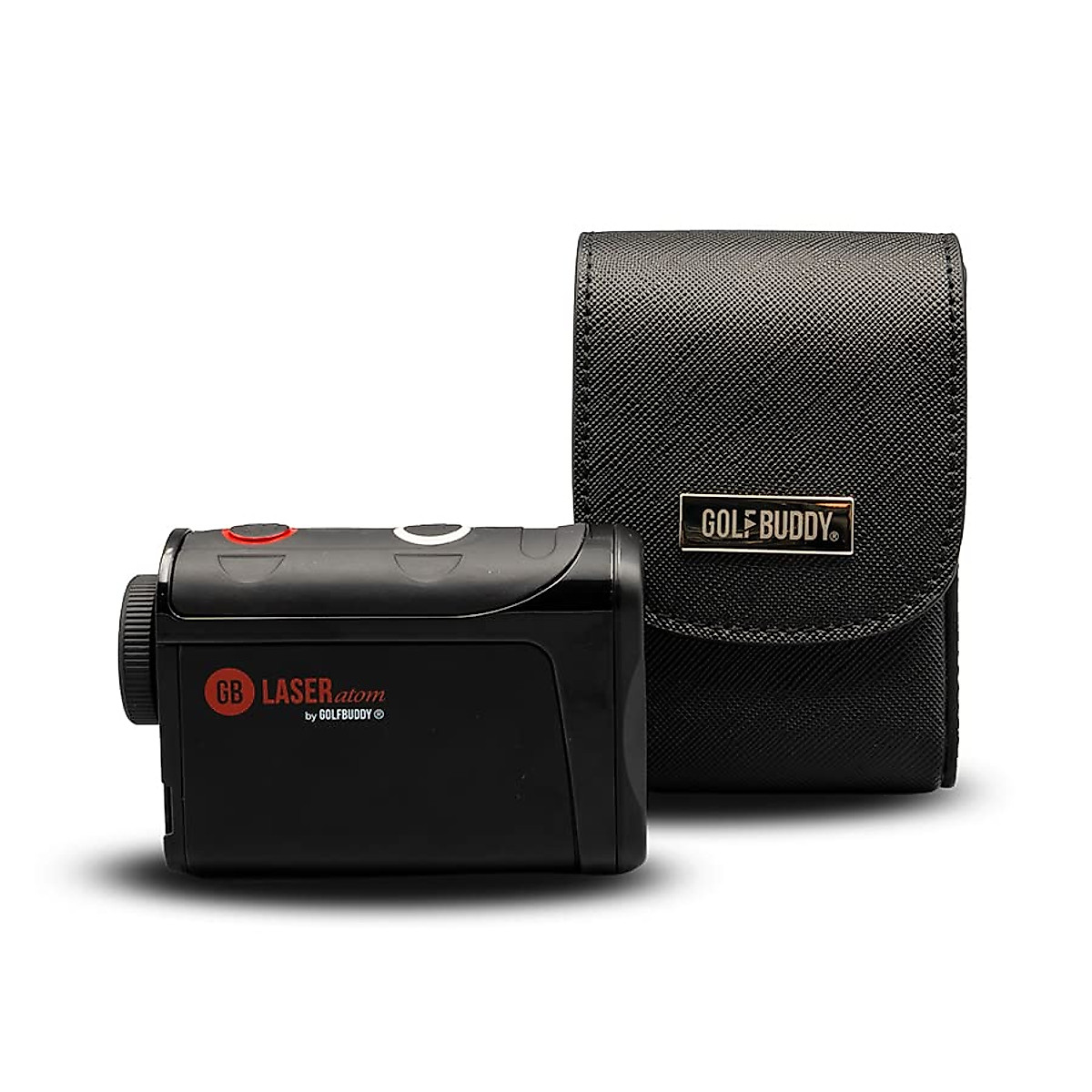 GOLFBUDDY Atom Golf Laser Rangefinder, Sleeker Compact Design, Luxurious Leather Magnetic Case, Pin Finder with Vibration, 880 Yard Range Finder, Slope Adjusted Distance (Black)