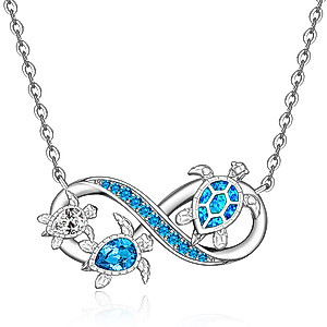 Turtle Necklace for Women Mom Sterling Silver Sea Turtle Pendant Infinity Mother and Daughter Necklaces Blue Opal Tortoise Ocean Wave Jewelry Mothers Day Gifts