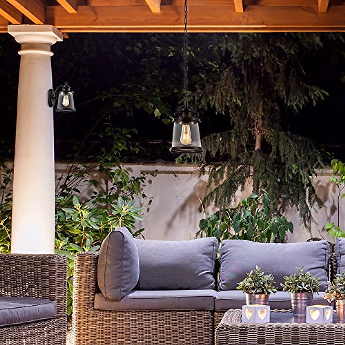 Globe Electric 44231 1-Light Outdoor Pendant, Bronze, Oil Rubbed Finish, Clear Seeded Glass Shade, Vintage Edison LED Bulb Included, E26 Base Socket, Porch Light, Ceiling Hanging Light Fixture