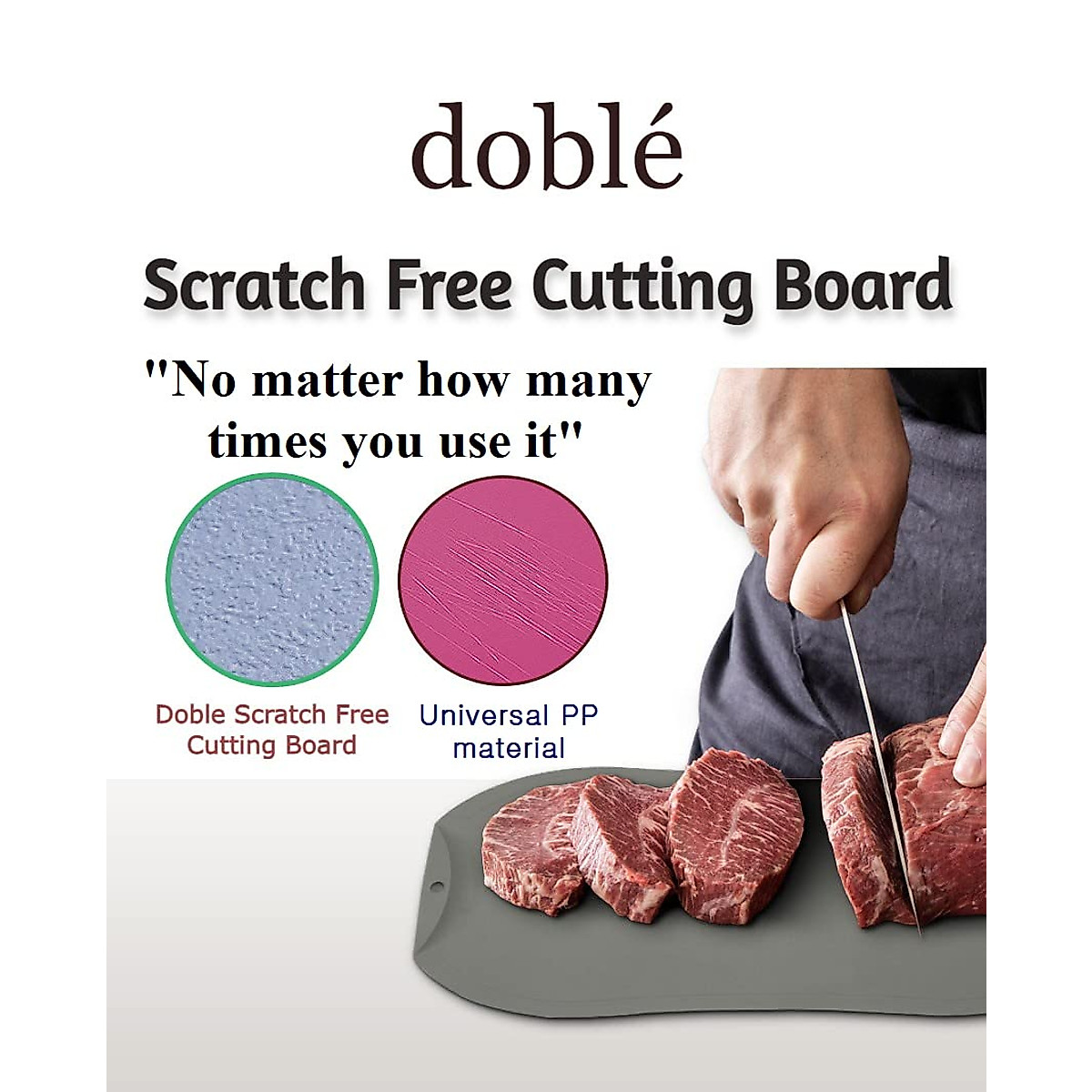 doblé Non-Scratch Flexible Cutting Board for Chopping, Scratch Free Juice Grooves with Easy Grip Handle, Non-Slip Dishwasher Safe for Kitchen (Medium (13.5" x 9.3"), Blue gray)