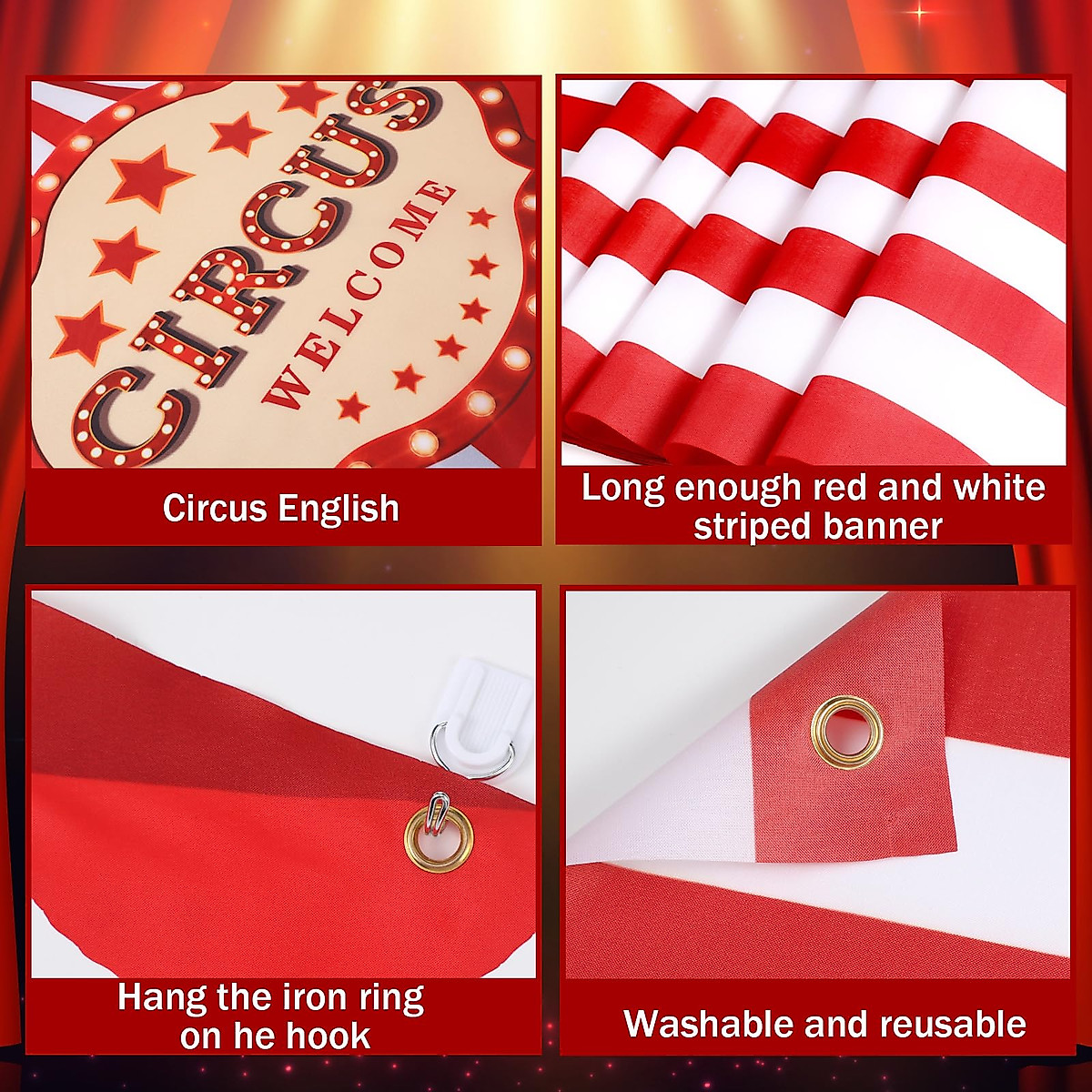 Preboun 3 Pcs Circus Tent Decorations Circus Carnival Party Decorations Classroom Party Banner Supply Red and White Striped Pennant Banner for Circus Theme Graduation Celebration Party Carnival