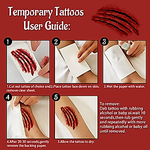 265 PCS 40 Sheets Fake Scars Temporary Tattoos, Horror Realistic Wound Stitch Face Body Makeup Zombie Sticker, Cosplay Masquerade Prank Scary Halloween Party for Kid Women Men Boys Girls