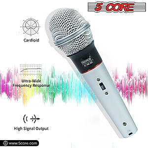 5 CORE Karaoke Microphone Dynamic Vocal Handheld Mic Pair Cardioid Unidirectional Microfono w On and Off Switch Includes XLR Audio Cable for Singing, Public Speaking & Parties PM 305 2PCS
