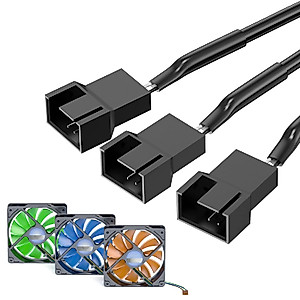 PC Fan Adapter, DC Power Supply Fan Splitter Cable, DC Female to 3 x 3/4 Pin