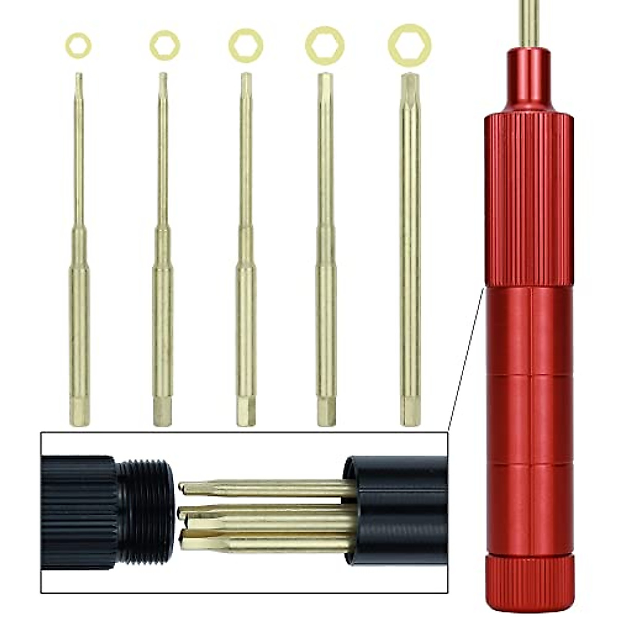 5 in 1 RC Model Repair Tools Kit with 1.3mm 1.5mm 2.0mm 2.5mm 3.0mm Hex Screwdrivers Wrench S2 High Speed Steel Titanium Plating Allen Key Quick Change for RC Cars Helicopter Drone Boat - Red